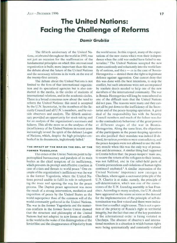 (PDF) The United Nations : Facing the Challenge of Reforms