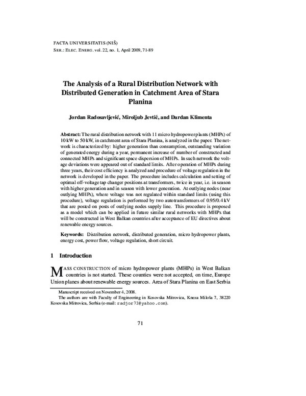 (PDF) The analysis of a rural distribution network with distributed ...