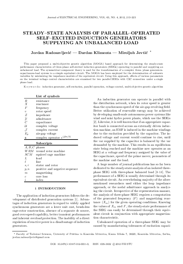 (PDF) Steady-State Analysis of Parallel-Operated Self-Excited Induction Generators Supplying an ...
