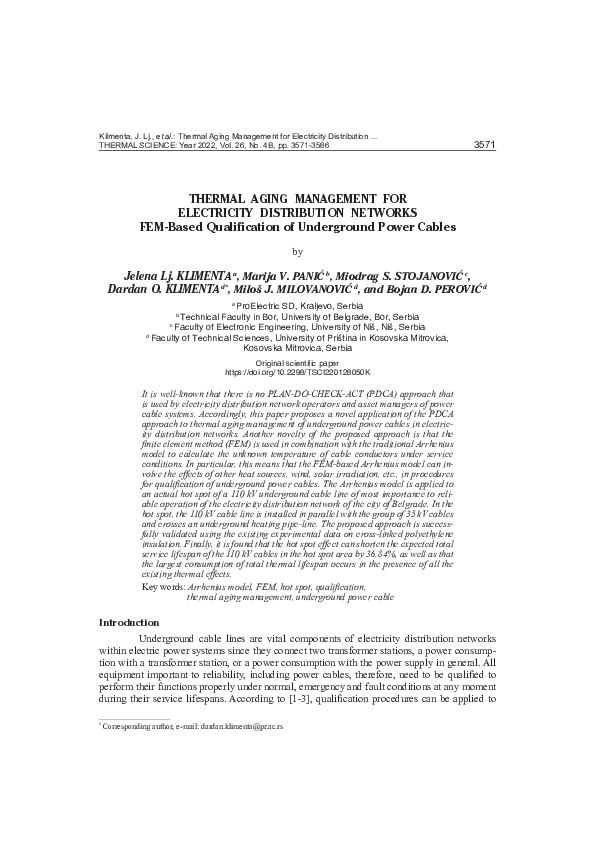 Pdf Thermal Aging Management For Electricity Distribution Networks Fem Based Qualification Of
