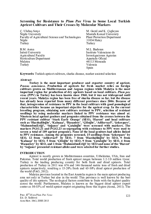 (PDF) Screening for Resistance to Plum Pox Virus in Some Local Turkish ...