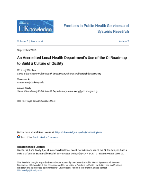(PDF) An Accredited Local Health Department’s Use of the QI Roadmap to ...