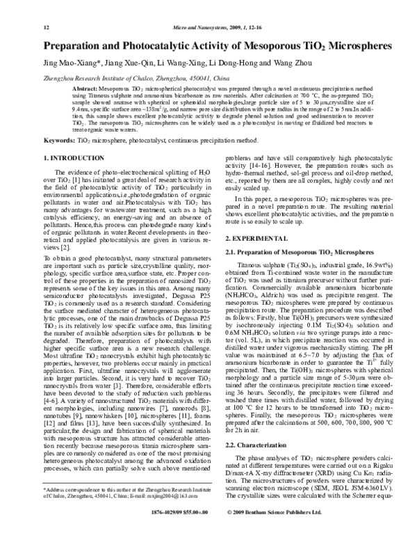 (PDF) Preparation and photocatalytic activity of mesoporous-assembled ...