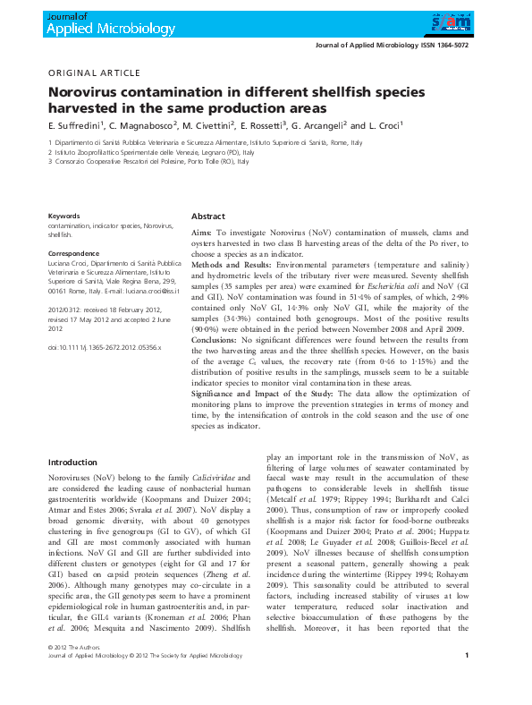 (PDF) Norovirus contamination in different shellfish species harvested ...