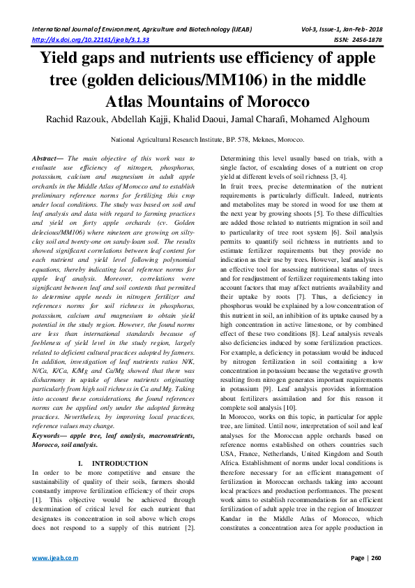 (PDF) Yield gaps and nutrients use efficiency of apple tree (golden ...