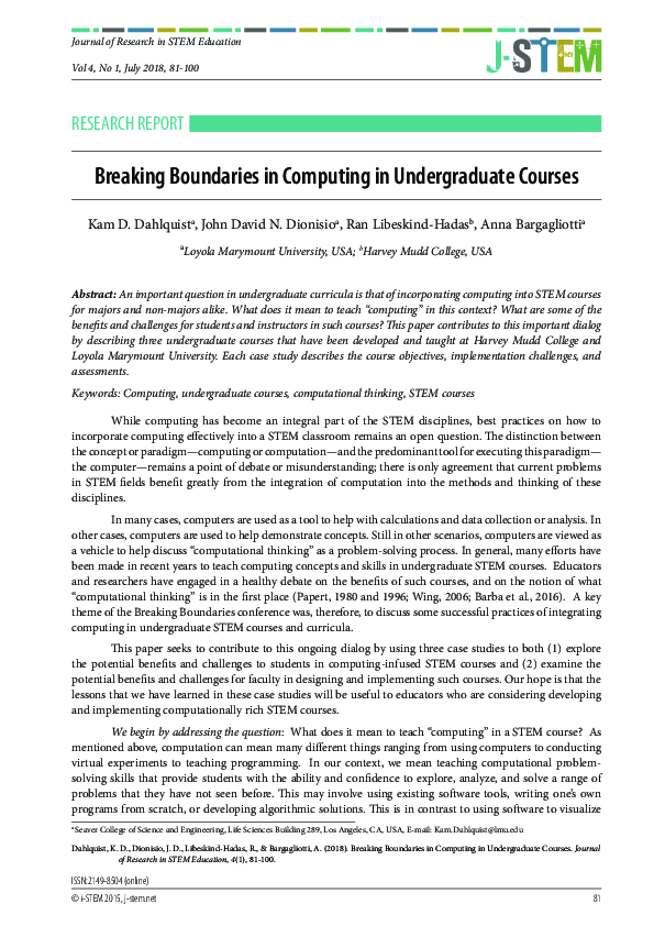 (PDF) Breaking Boundaries in Computing in Undergraduate Courses