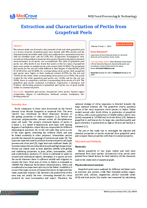 (PDF) Extraction and Characterization of Pectin from Grapefruit Peels