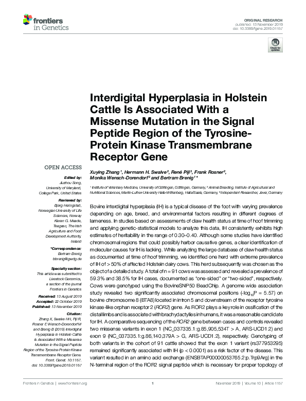 (PDF) Interdigital Hyperplasia in Holstein Cattle Is Associated With a ...