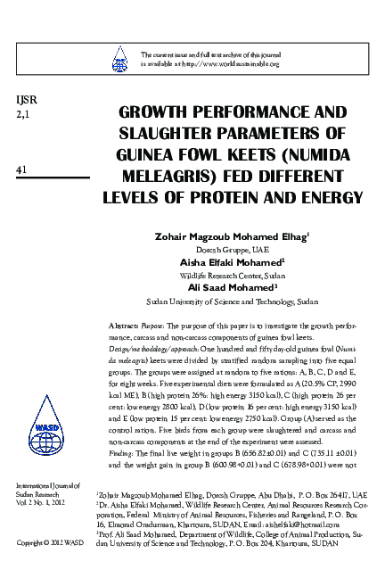 (PDF) Growth performance and slaughter parameters of Guinea fowl keets ...