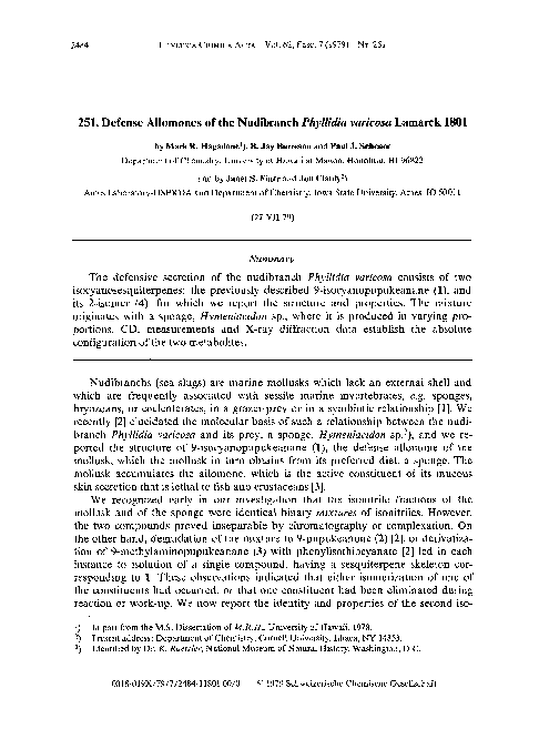 (PDF) Defense Allomones of the NudibranchPhyllidia varicosa Lamarck ...
