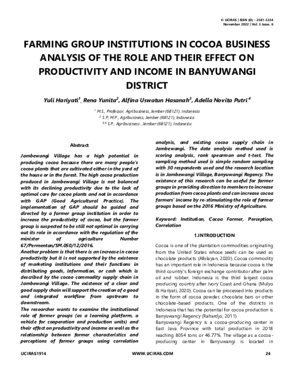 (PDF) FARMING GROUP INSTITUTIONS IN COCOA BUSINESS ANALYSIS OF THE ROLE ...
