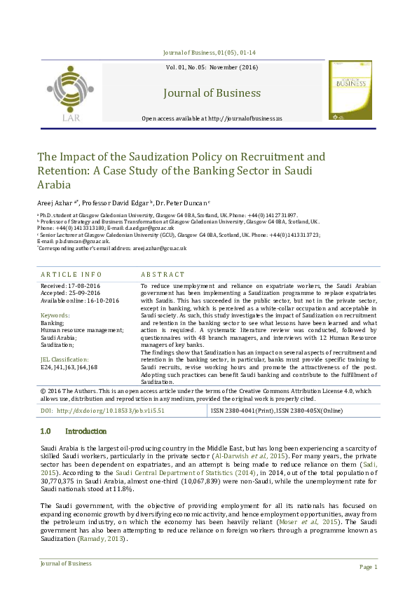 (PDF) The Impact of the Saudization Policy on Recruitment and Retention ...