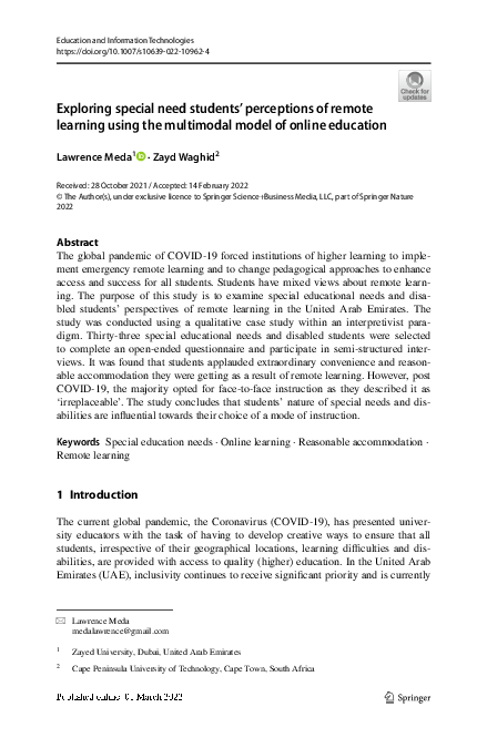 (PDF) Exploring special need students’ perceptions of remote learning using the multimodal model ...
