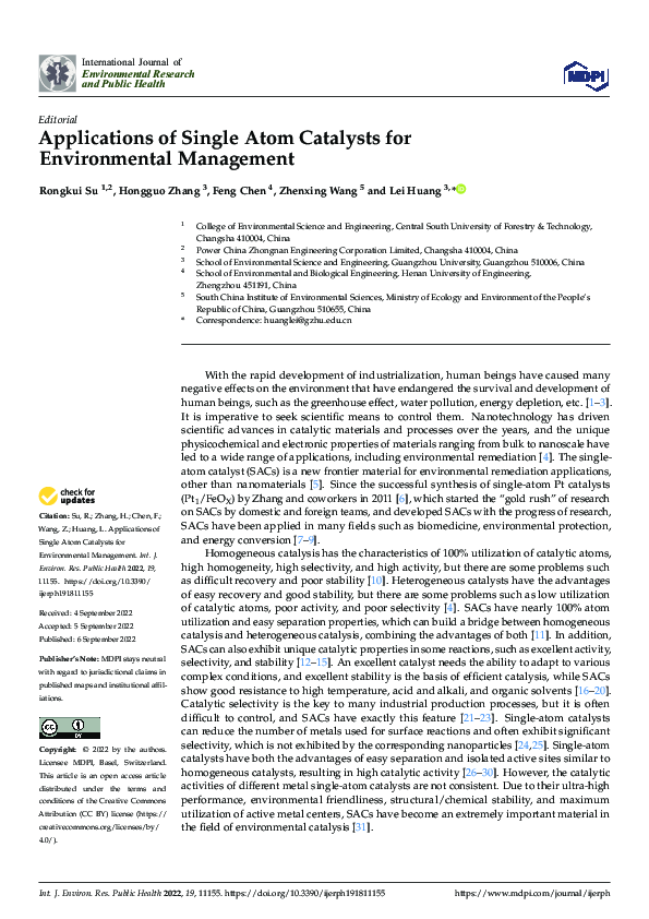 (PDF) Applications of Single Atom Catalysts for Environmental Management
