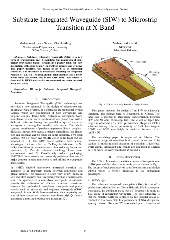 (PDF) Substrate Integrated Waveguide (SIW) to Microstrip Transition at ...