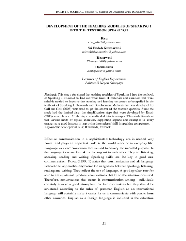 (PDF) Development of the Teaching Modules of Speaking 1 Into the ...