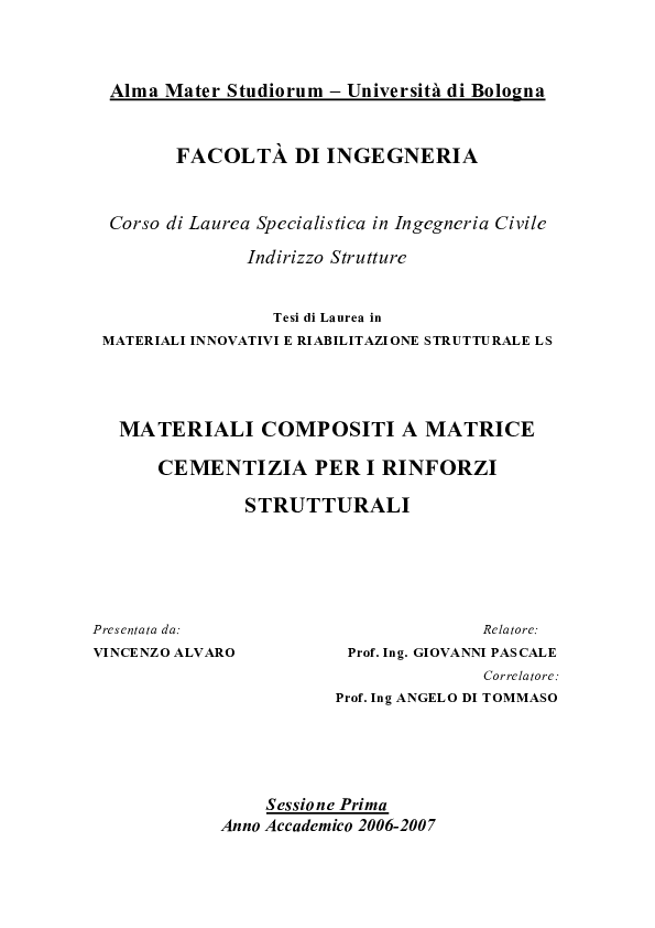 (PDF) Materiali Compositi a Matrice Cementizia per i Rinforzi Strutturali