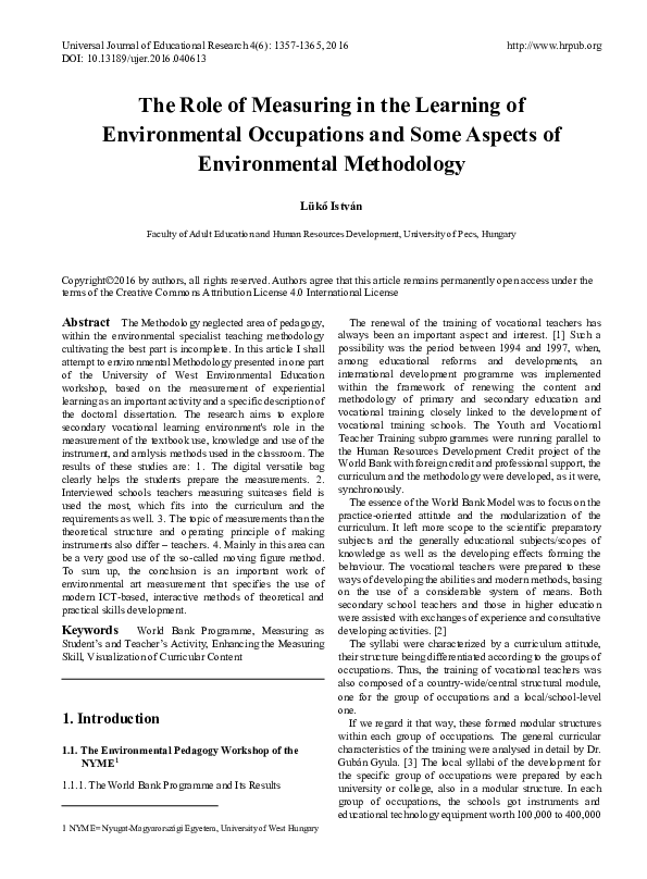 (PDF) The Role of Measuring in the Learning of Environmental ...