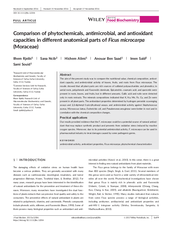 (PDF) Comparison of phytochemicals, antimicrobial, and antioxidant capacities in different ...