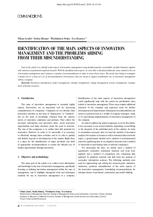 (PDF) Identification of the Main Aspects of Innovation Management and ...