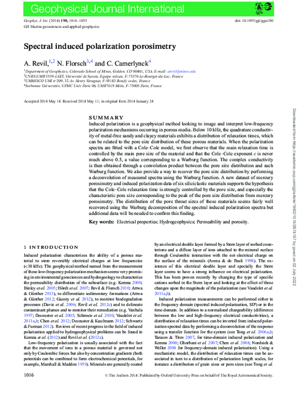(PDF) Spectral induced polarization porosimetry