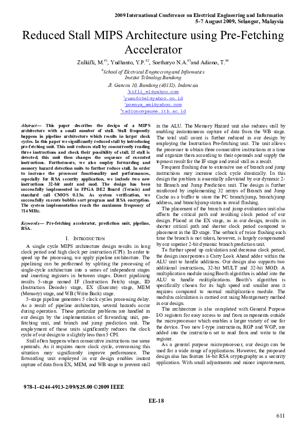(PDF) Reduced stall MIPS architecture using pre-fetching accelerator