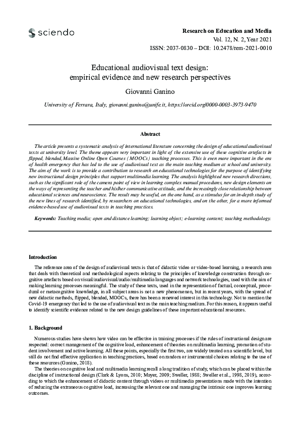 (PDF) Educational audiovisual text design: empirical evidence and new ...