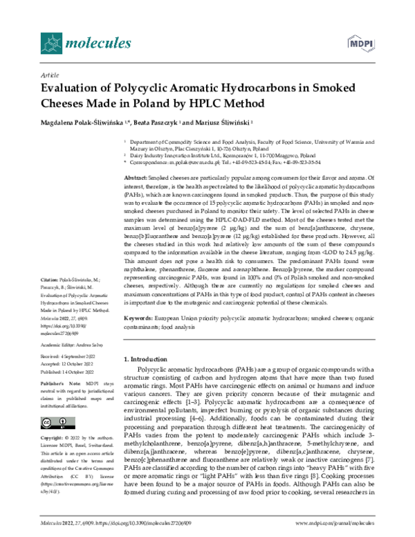 (PDF) Evaluation of Polycyclic Aromatic Hydrocarbons in Smoked Cheeses Made in Poland by HPLC ...