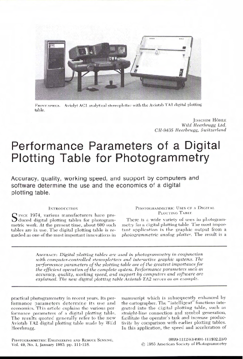 (PDF) Performance Parameters of a Digital Plotting Table for Photogrammetry