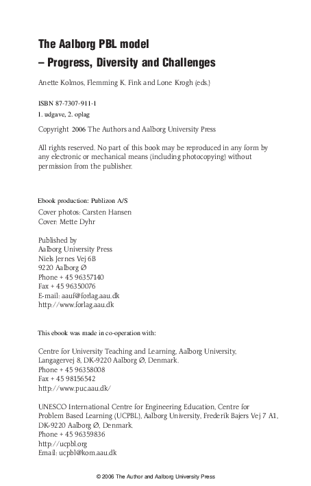 (PDF) The Aalborg PBL model--progress, diversity and challenges