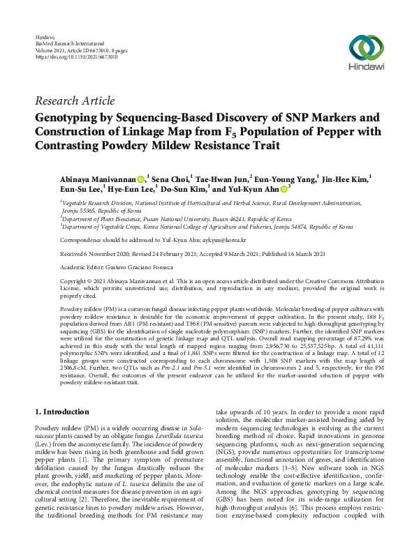 (PDF) Genotyping by Sequencing-Based Discovery of SNP Markers and ...