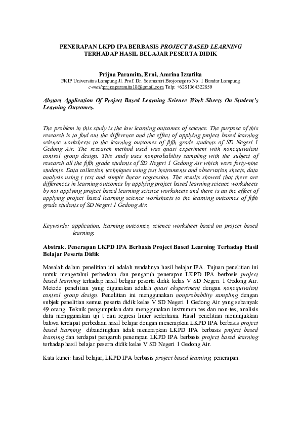 (PDF) Penerapan LKPD Ipa Berbasis Project Based Learning Terhadap Hasil ...