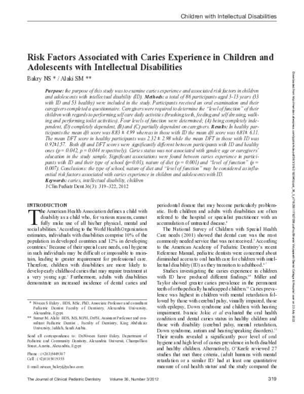 (PDF) Risk Factors Associated with Caries Experience in Children and ...