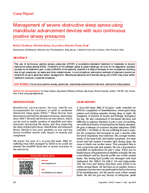 (PDF) Management of severe obstructive sleep apnea using mandibular ...