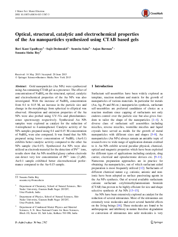 (PDF) Optical, structural, catalytic and electrochemical properties of the Au nanoparticles ...