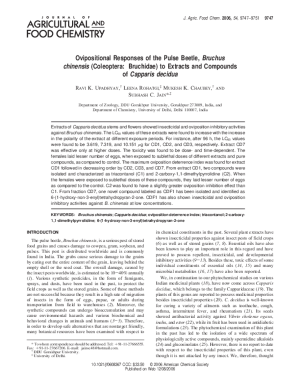 (PDF) Ovipositional Responses of the Pulse Beetle, Bruchus chinensis ...