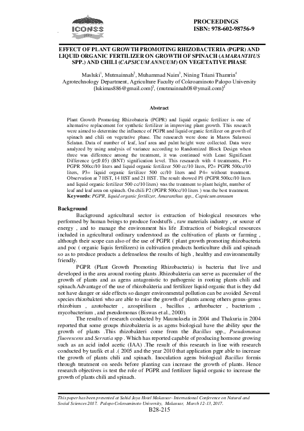 (PDF) Effect of Plant Growth Promoting Rhizobacteria (PGPR) and Liquid ...