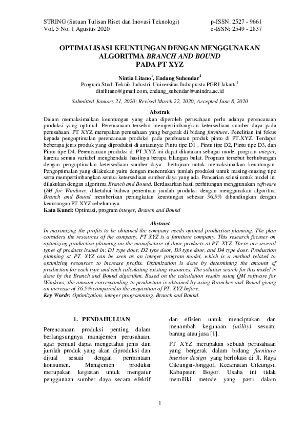 (PDF) Optimalisasi Keuntungan dengan Menggunakan Algoritma Branch and ...
