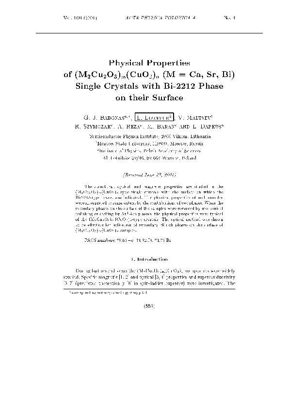 (PDF) Physical Properties of (M2Cu2O3)m(CuO2)n(M = Ca, Sr, Bi) Single ...