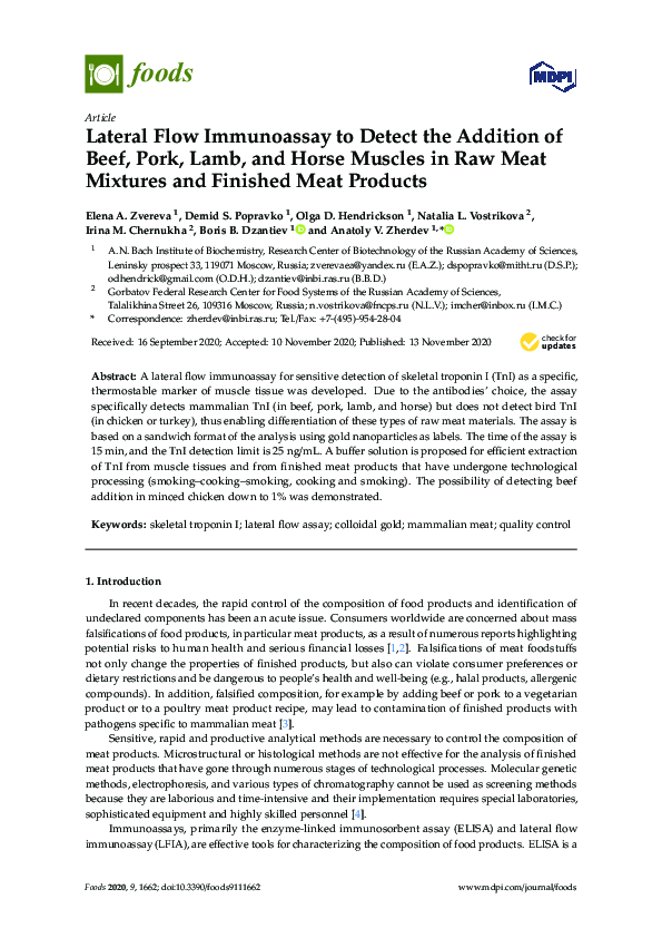 (PDF) Lateral Flow Immunoassay to Detect the Addition of Beef, Pork ...
