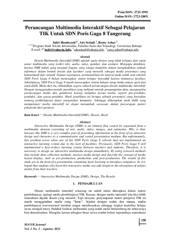 (PDF) Perancangan Multimedia Interaktif Sebagai Pelajaran TIK Untuk SDN Poris Gaga 8 Tangerang