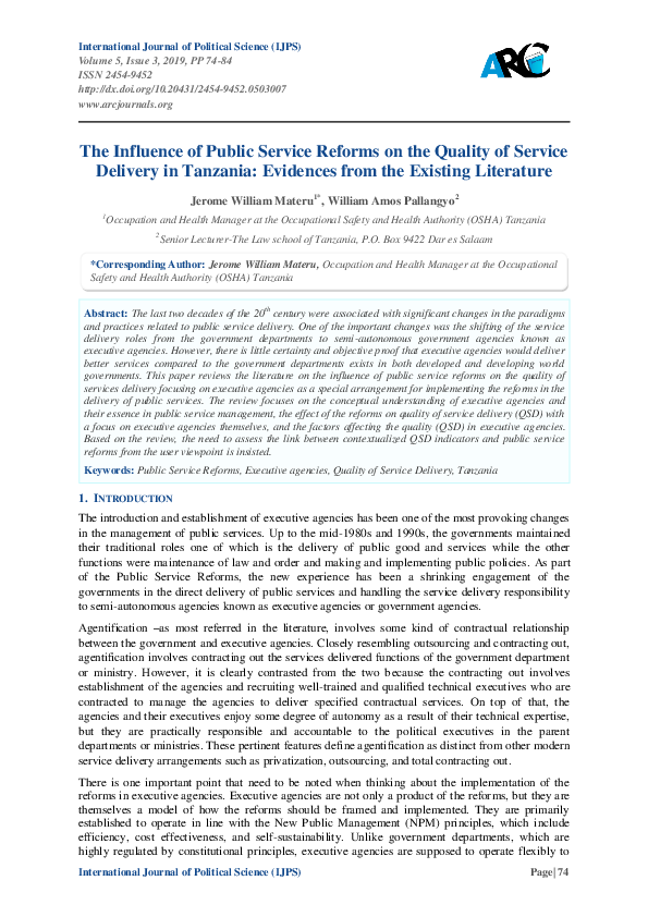 (PDF) The Influence of Public Service Reforms on the Quality of Service ...
