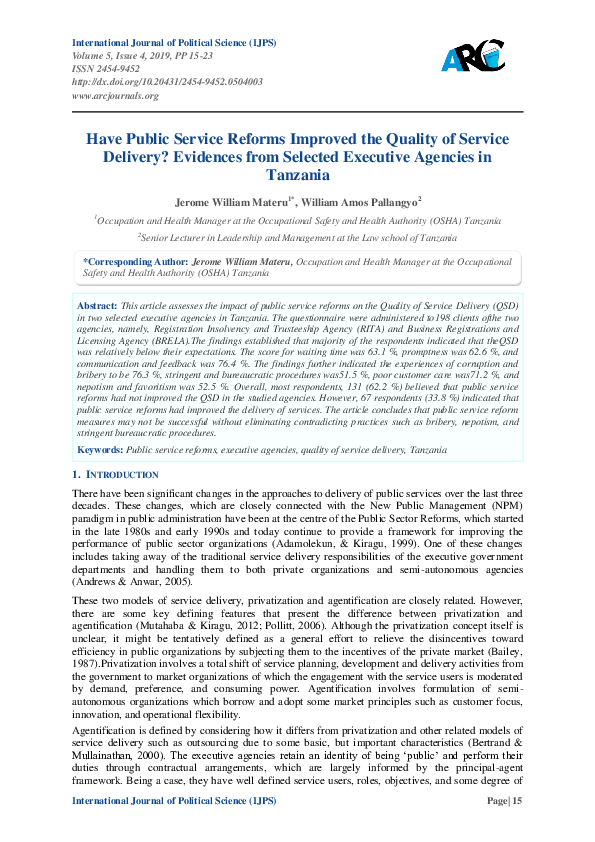 (PDF) Have Public Service Reforms Improved the Quality of Service ...