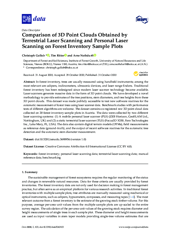 Pdf Comparison Of 3d Point Clouds Obtained By Terrestrial Laser