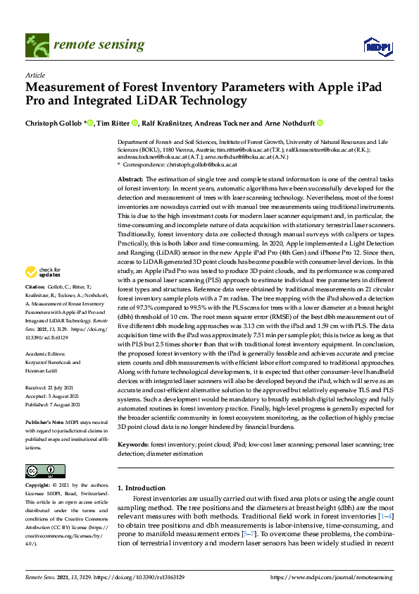 (PDF) Measurement of Forest Inventory Parameters with Apple iPad Pro ...