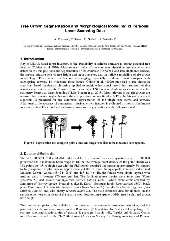 Pdf Tree Crown Segmentation And Morphological Modelling Of Personal Laser Scanning Data