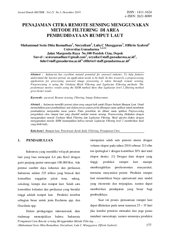 (PDF) Penajaman Citra Remote Sensing Menggunakan Metode Filtering DI ...