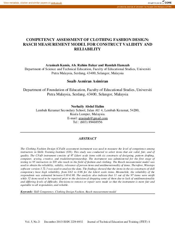 (PDF) Competency Assessment of Clothing Fashion Design: Rasch ...