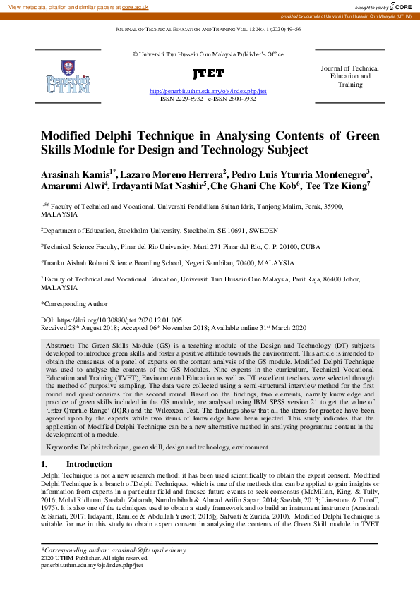 (PDF) Modified Delphi technique in analysing contents of green skills module for design and ...