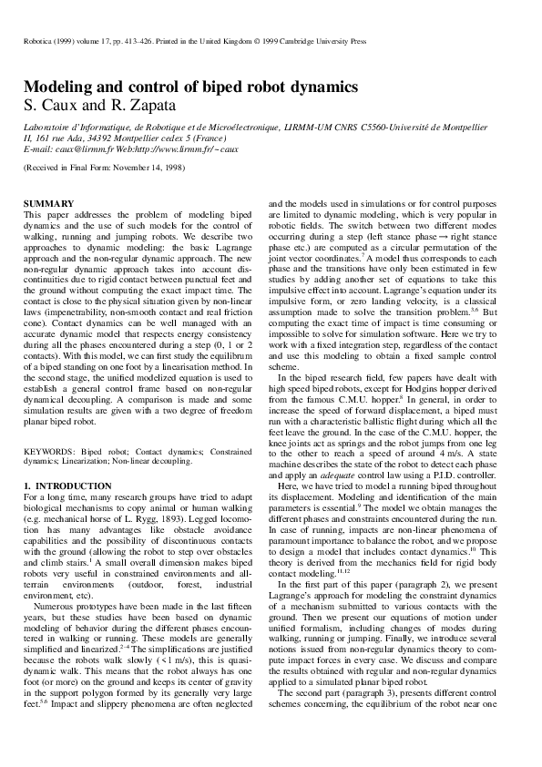 (PDF) Modeling and control of biped robot dynamics